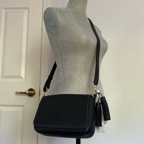 Tory Burch | Bags | New Tory Burch Thea Flap Black Pebbled Leather ...